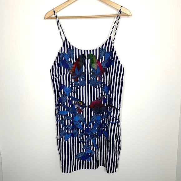 FARM Rio | Dresses | Farm Rio Embroidered Applique Stripe Mini Dress Xs ...